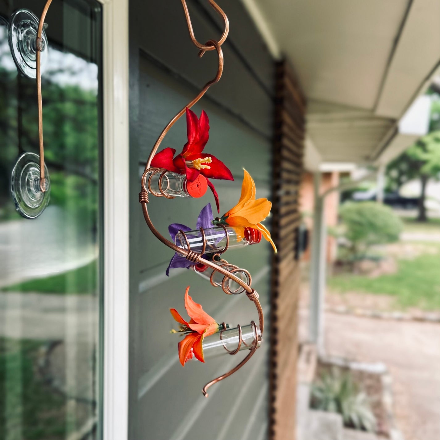Modern Four Station Spiral Hummingbird Feeder: Copper – Sweet Feeders LLC